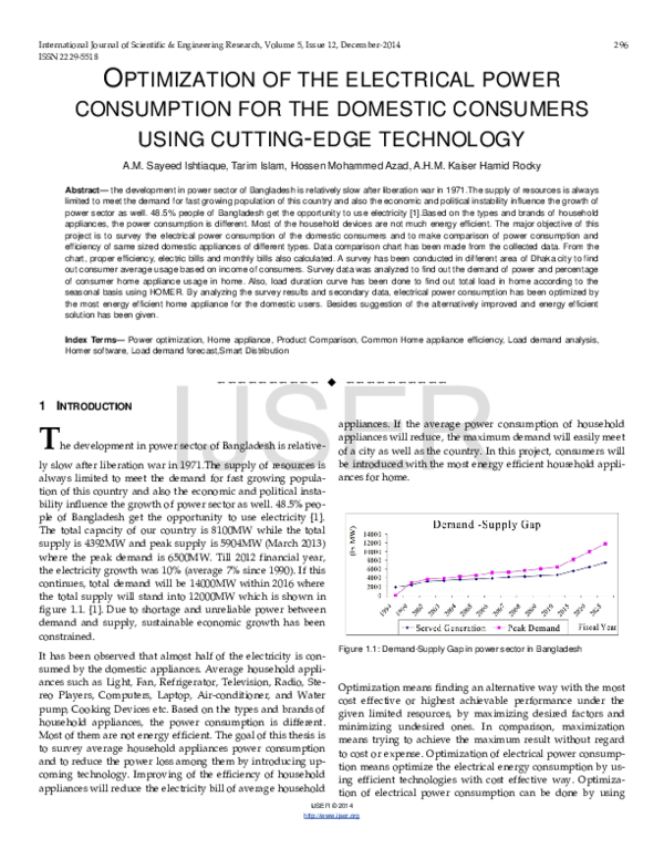 Pdf Optimization Of The Electrical Power Consumption For The Domestic