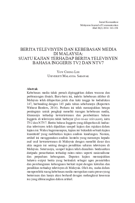 (PDF) Berita Televisyen dan Kebebasan Media di Malaysia: Suatu Kajian ...