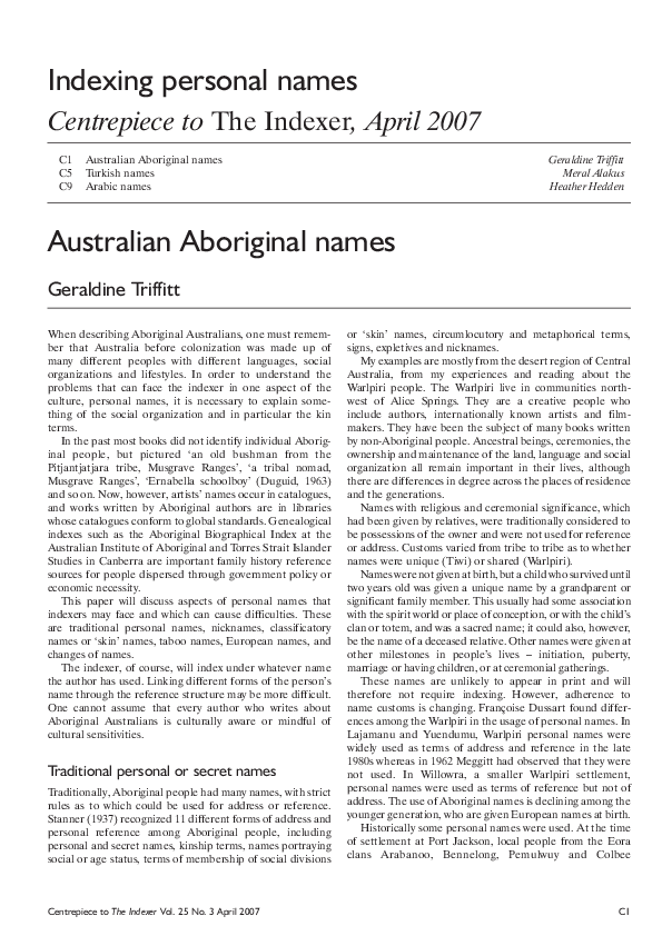 (PDF) Australian Aboriginal names