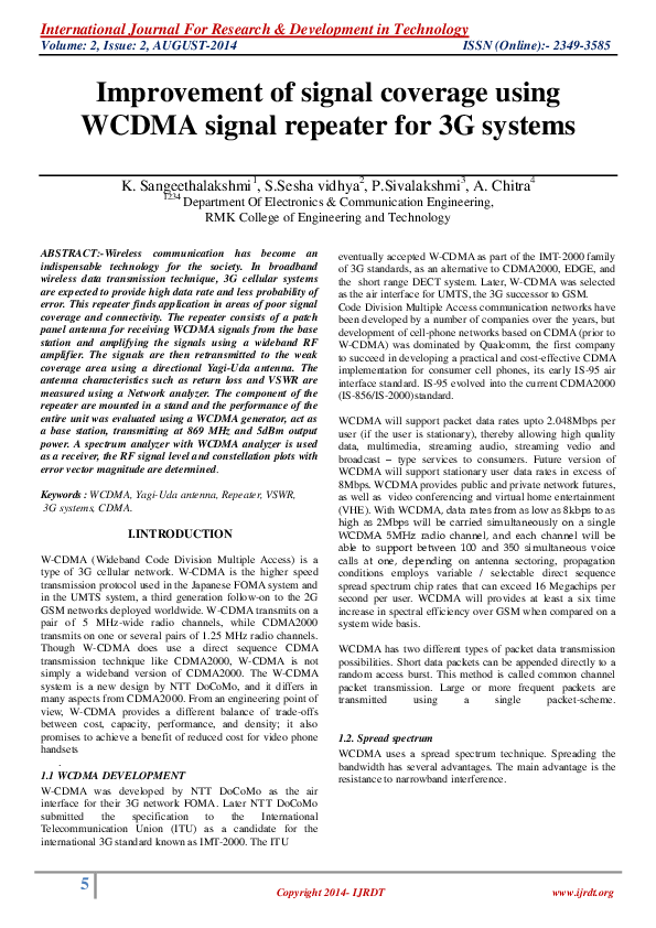 (PDF) Improvement of signal coverage using wcdma signal repeater for 3 g systems