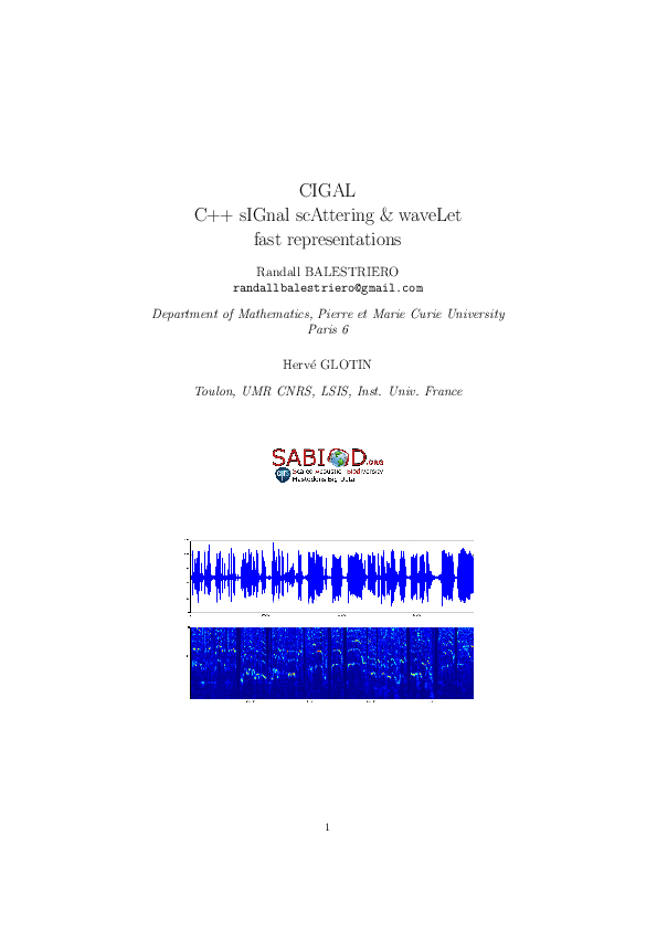(PDF) CIGAL : C++ sIGnal scAttering & waveLet fast representations