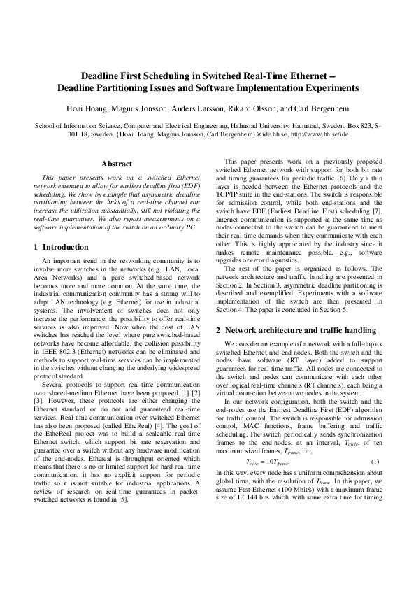 Pdf Deadline First Scheduling In Switched Real Time Ethernet − Deadline Partitioning Issues