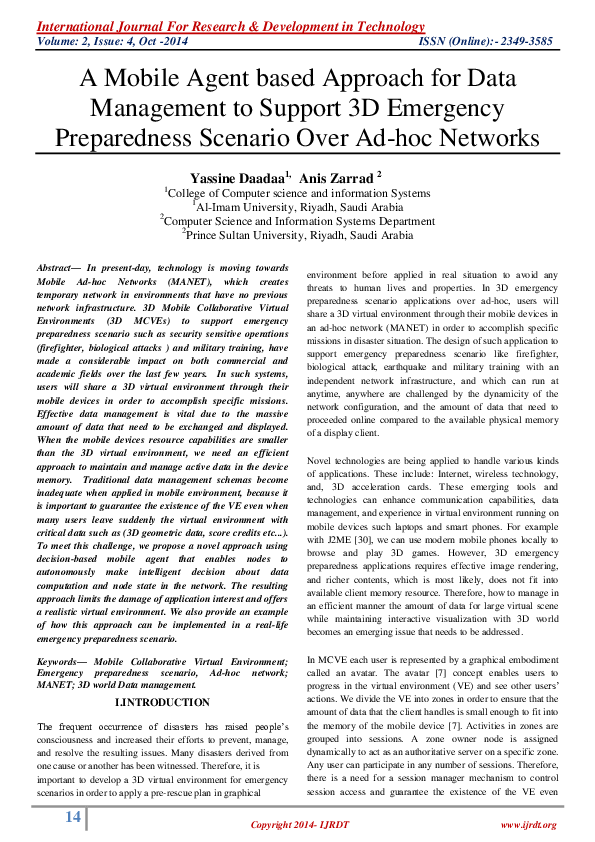 (PDF) A Mobile Agent based Approach for Data Management to Support 3D Emergency Preparedness ...