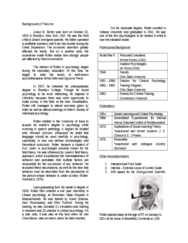 (DOC) Julian Rotter: Expectancy-Reinforcement Model