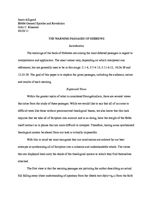 (PDF) THE WARNING PASSAGES OF HEBREWS