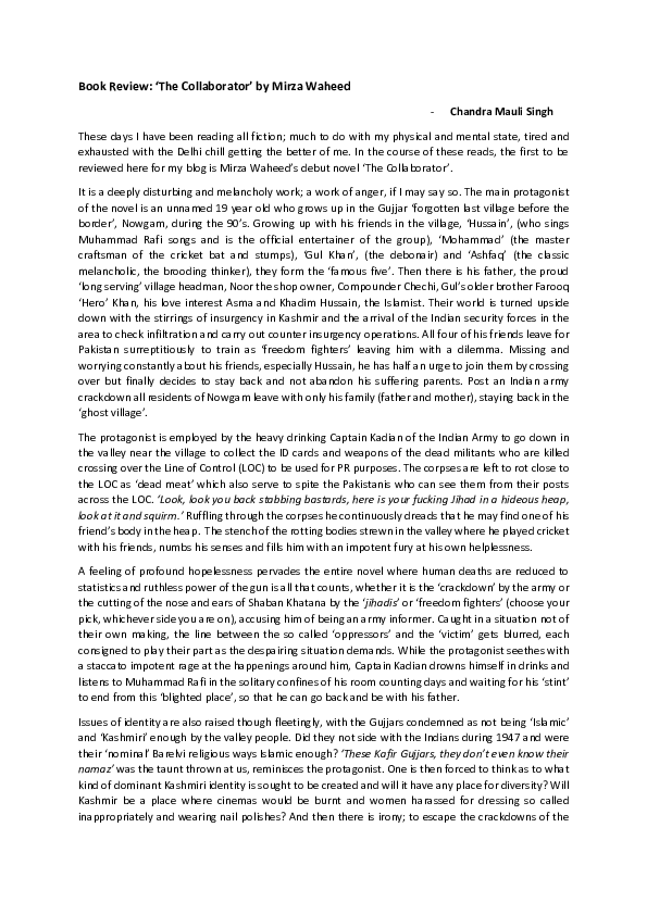 (PDF) Book Review: "The Collaborator" by Mirza Waheed