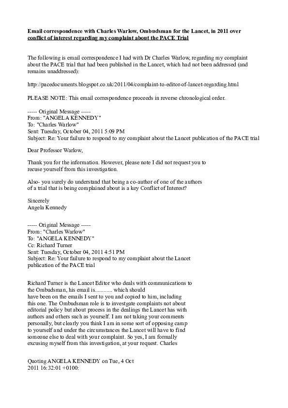 (PDF) Email correspondence with Charles Warlow regarding conflict of ...