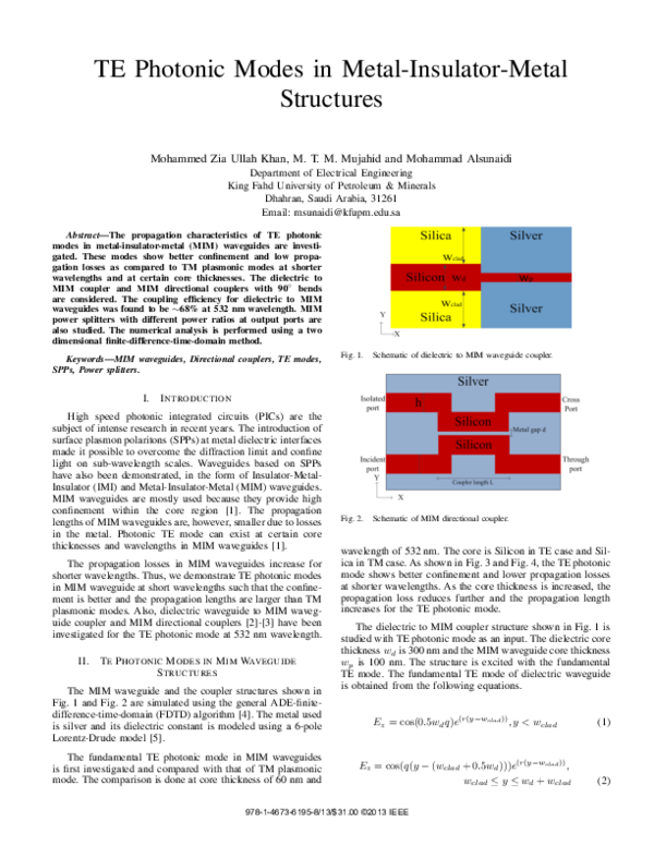 (PDF) TE Photonic Modes in Metal-Insulator-Metal Waveguides