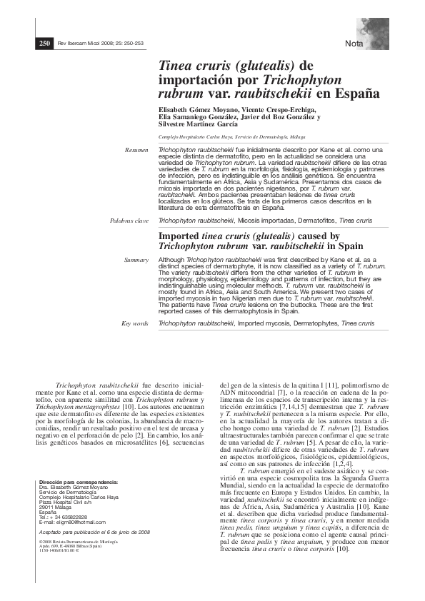 (PDF) Tinea cruris (glutealis) de importación por Trichophyton rubrum ...