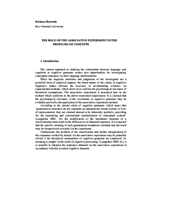 Pdf The Role Of The Associative Experiment In The Profiling Of Concepts