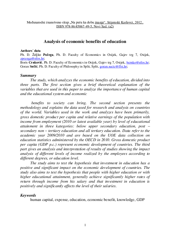 (PDF) Analysis of economic benefits of education