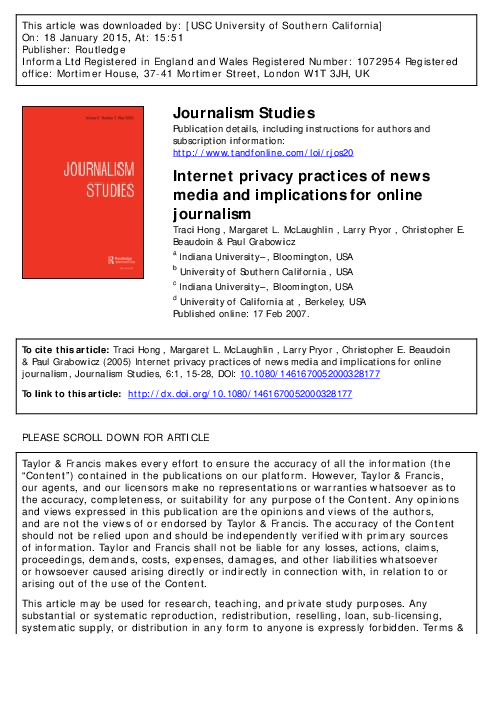 (PDF) Internet privacy practices of news media and implications for ...
