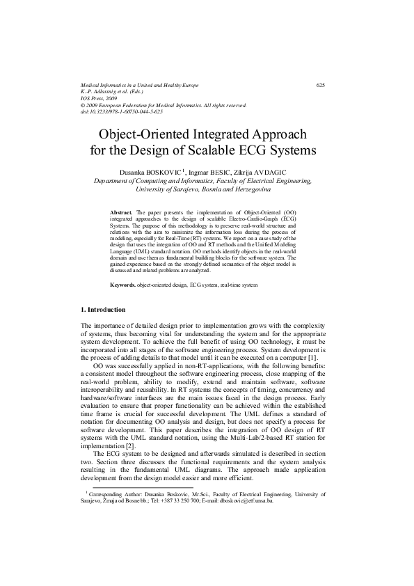 Pdf Object Oriented Integrated Approach For The Design Of Scalable Ecg Systems