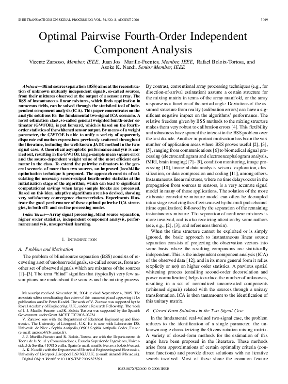 (PDF) Optimal Pairwise Fourth-Order Independent Component Analysis