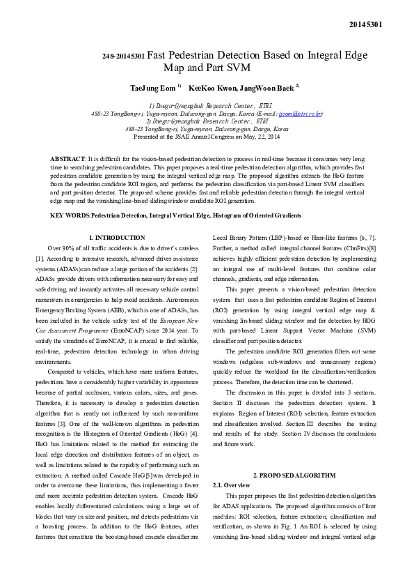 Fast Pedestrian Detection Based On Integral Edge Map And Part Svm