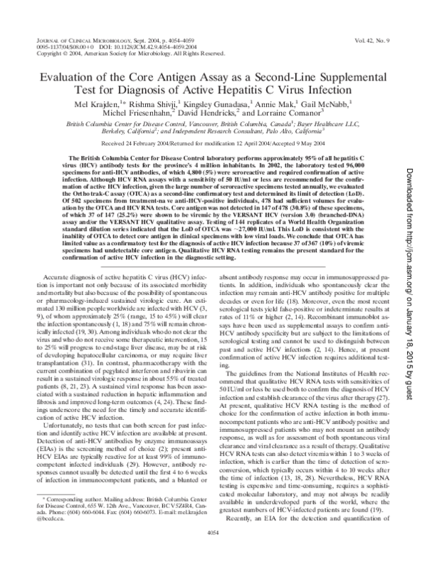 Pdf Evaluation Of The Core Antigen Assay As A Second Line