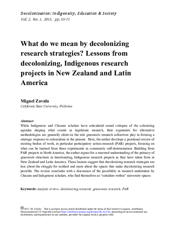 (PDF) What do we mean by decolonizing research strategies? Lessons from ...