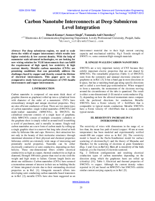 (PDF) Carbon Nano tube Interconnects for deep sub micron level Integration