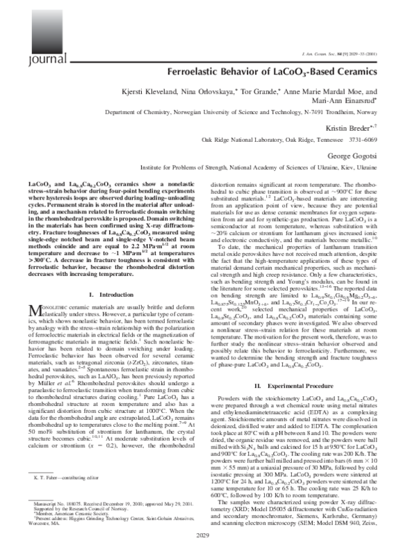 (PDF) Ferroelastic Behavior of LaCoO3Based Ceramics