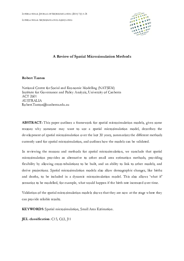 (PDF) A Review of Spatial Microsimulation Methods