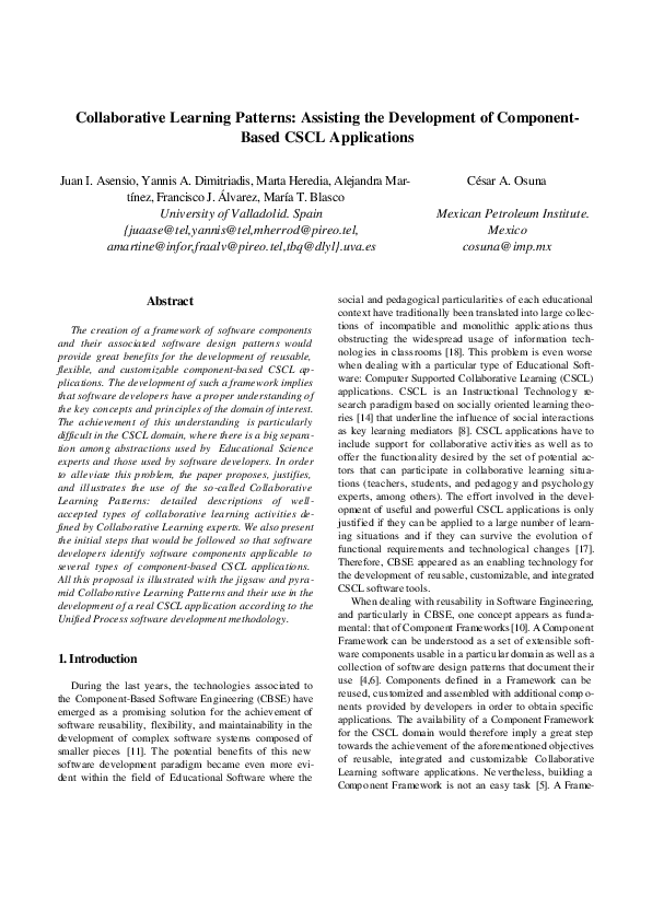 (PDF) Collaborative Learning Patterns: Assisting the Development of Component-Based CSCL ...