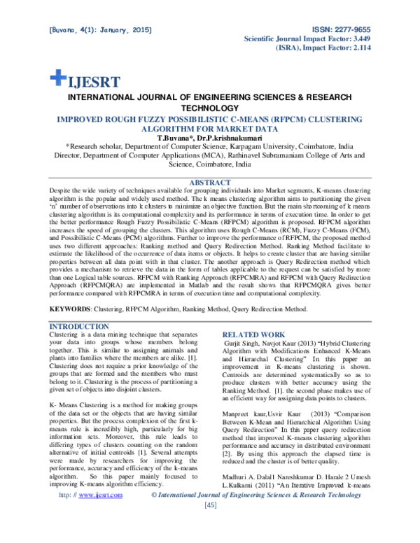 Pdf Improved Rough Fuzzy Possibilistic C Means Rfpcm Clustering