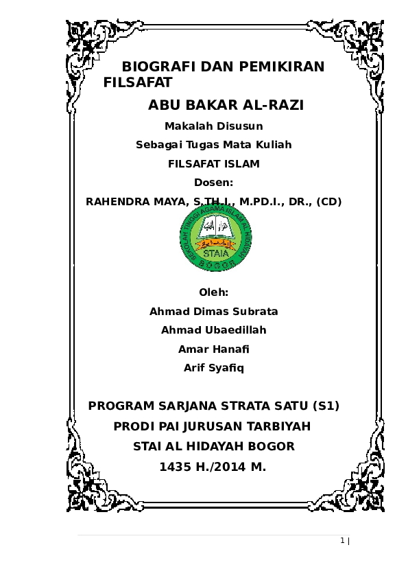 (DOC) 03. Filsafat ; Al Razi - Ahmad Dimas, Ahmad Ubaedillah, Amar ...
