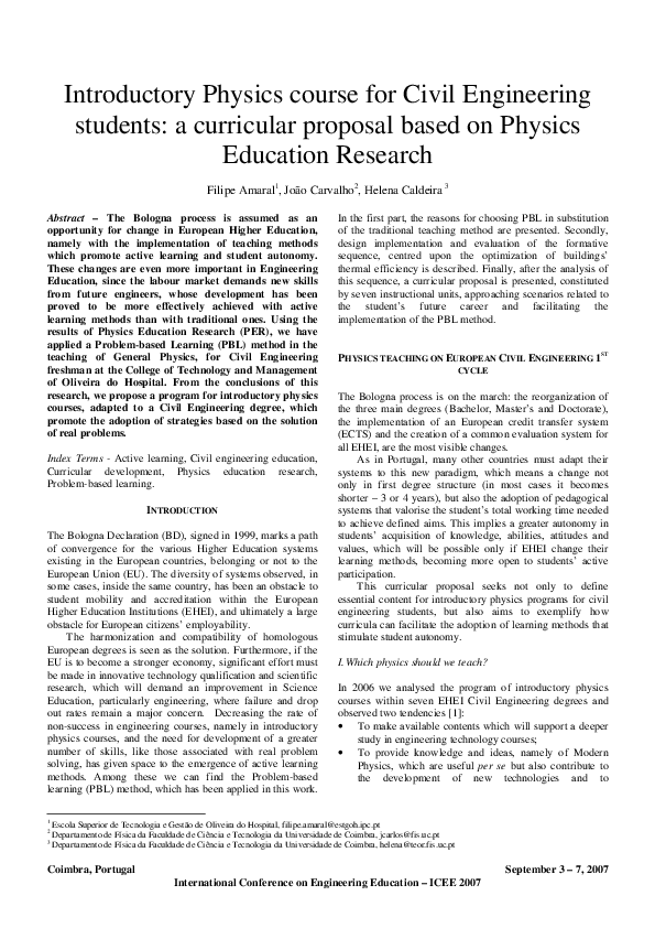 (PDF) Introductory Physics course for Civil Engineering students: a curricular proposal based on ...