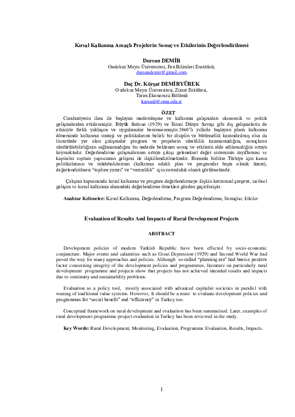 (PDF) Evaluation of Results And Impacts of Rural Development Projects