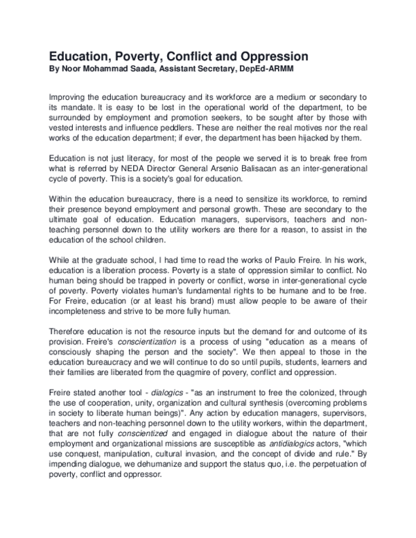 (PDF) Education, Poverty, Conflict and Oppression