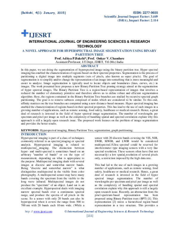 Pdf A Novel Approach For Hyperspectral Image Segmentation Using Binary Partition Tree Ijesrt