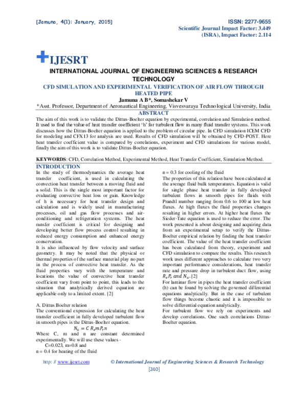 Pdf Cfd Simulation And Experimental Verification Of Air Flow Through Heated Pipe