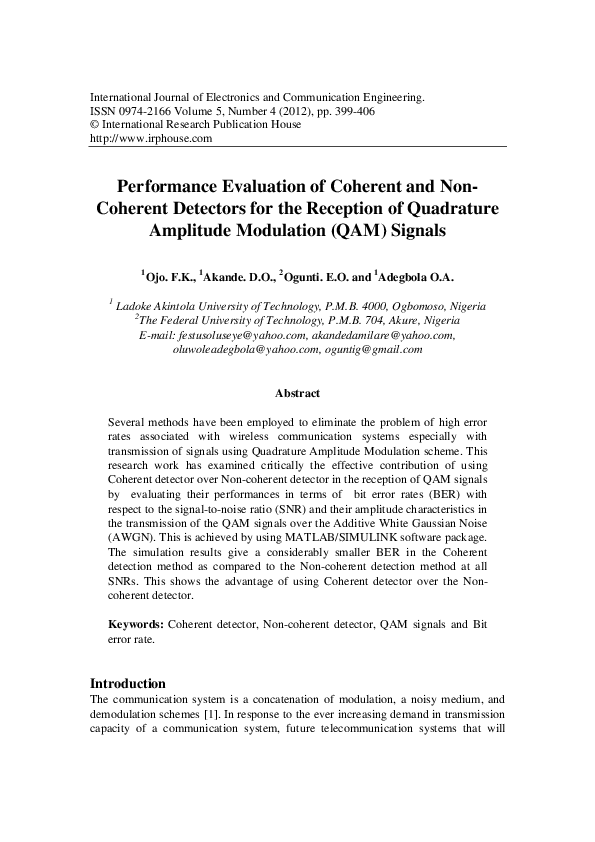 (PDF) Performance Evaluation of Coherent and NonCoherent Detectors for ...