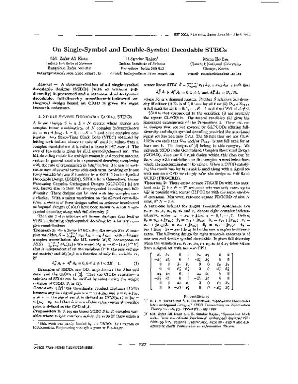 (PDF) On single-symbol and double-symbol decodable STBCs