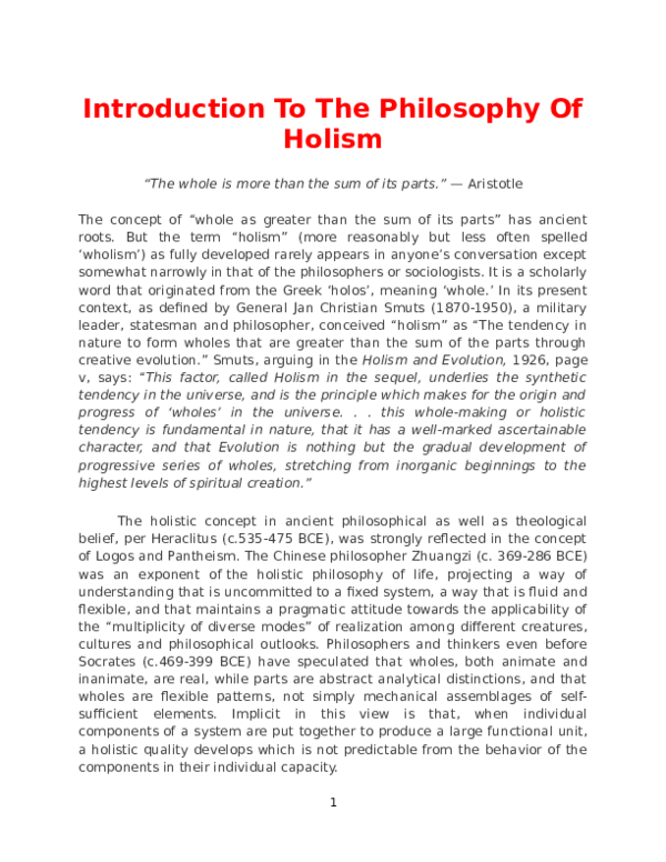 (DOC) Introduction to the Philosophy of Holism