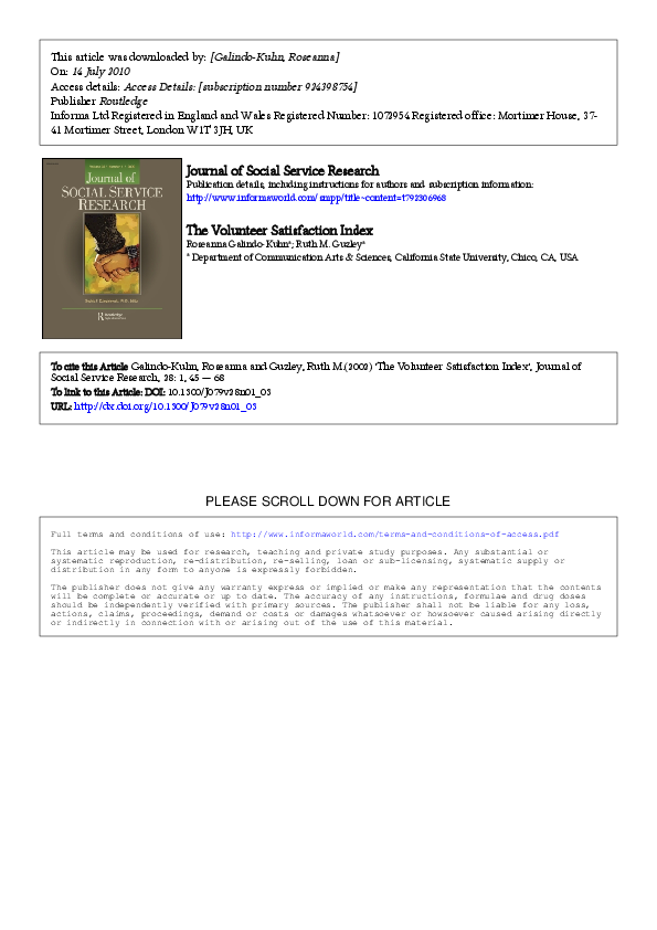 Pdf The Volunteer Satisfaction Index Vsi Construct Definition