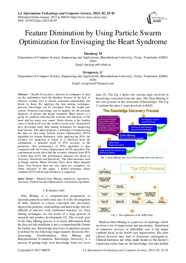 (PDF) Feature diminution by using Particle Swarm Optimization for Heart ...