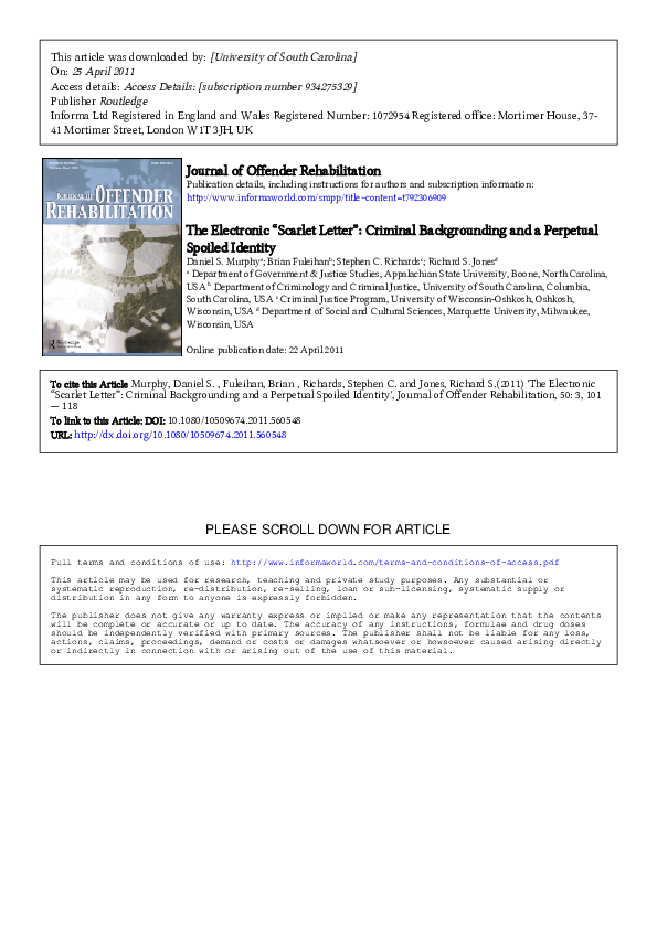 (PDF) Electronic Scarlet Letter Criminal Backgrounding and Perpetual ...