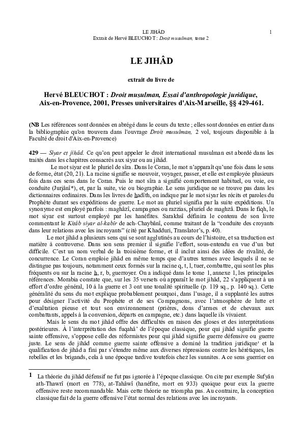 Le Jihâd, extrait de H. Bleuchot Droit musulman 2