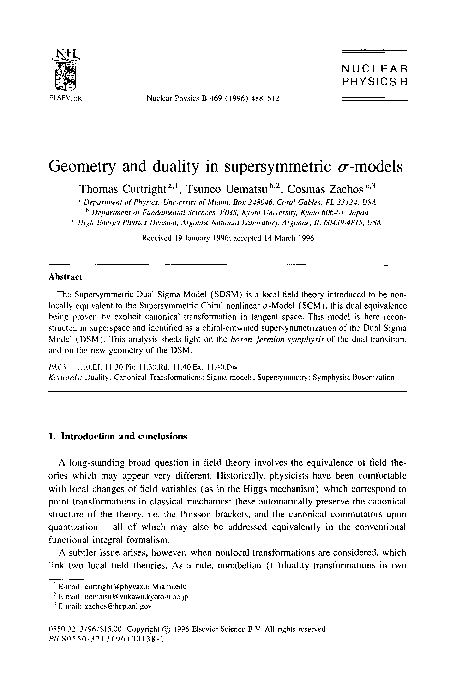 (PDF) Geometry and duality in supersymmetric σ-models