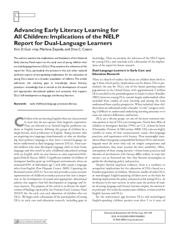 Pdf Advancing Early Literacy Learning For All Children