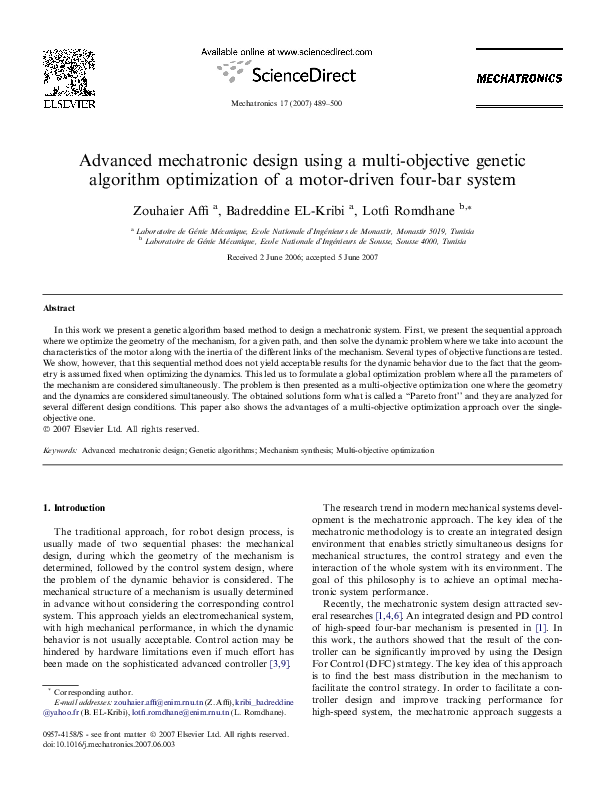 (PDF) Advanced mechatronic design using a multi-objective genetic ...