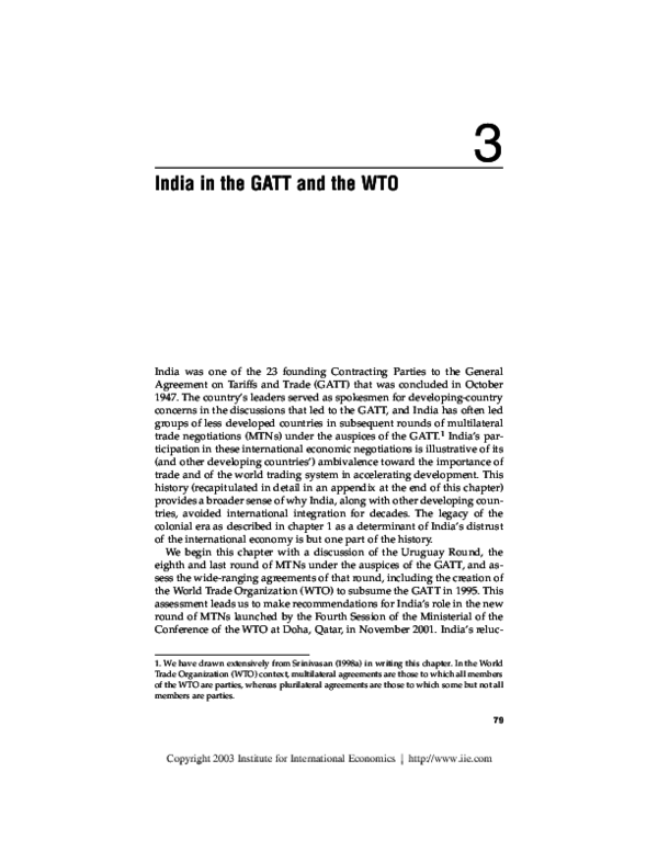 (PDF) India in the GATT and the WTO