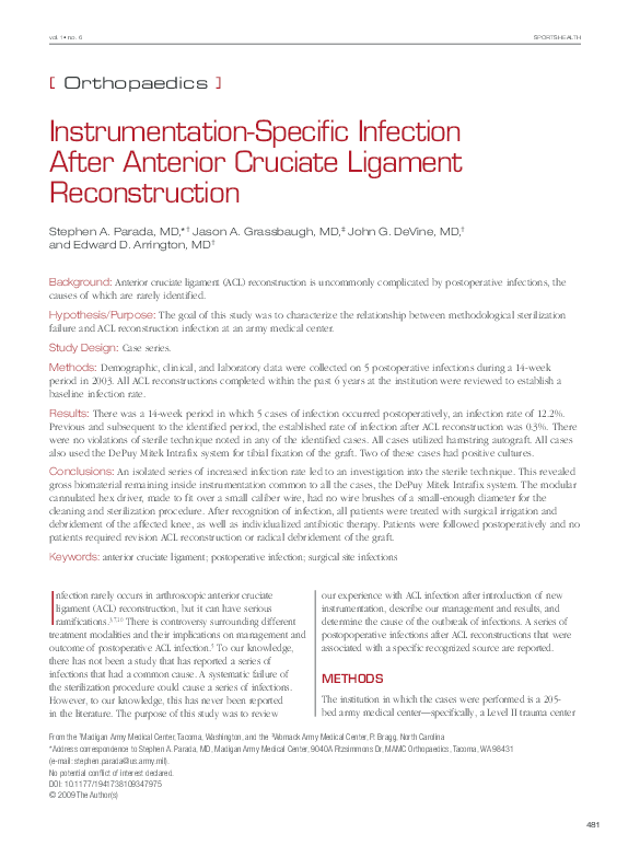 (PDF) Instrumentation-Specific Infection After Anterior Cruciate ...