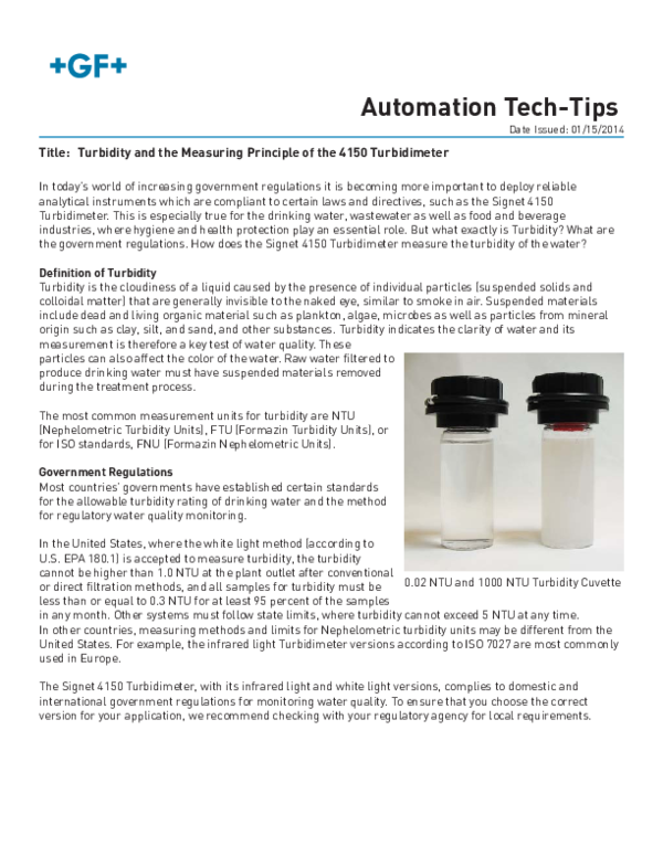 (PDF) Title: Turbidity and the Measuring Principle of the 4150 Turbidimeter