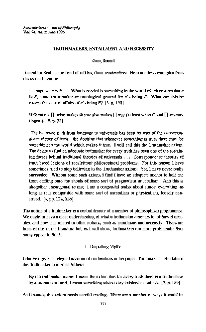 (PDF) Truthmakers, entailment and necessity