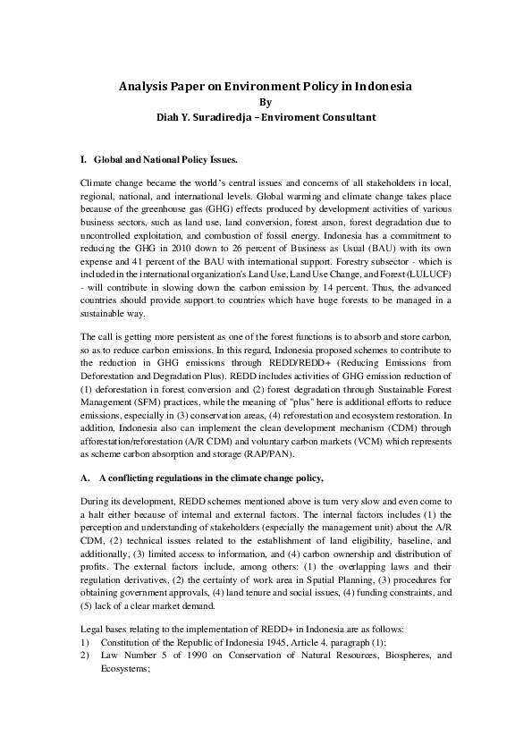 (PDF) Analysis Paper on Environment Policy in Indonesia