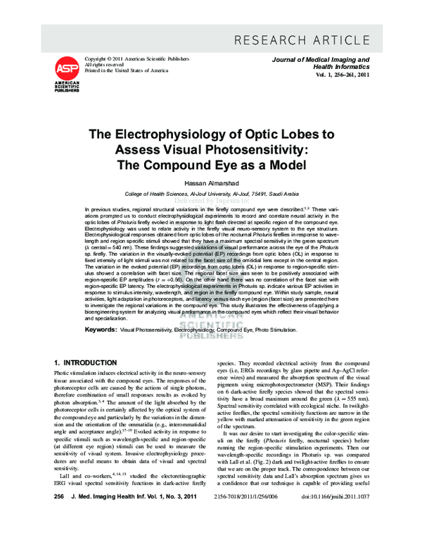 (PDF) The Electrophysiology of Optic Lobes to Assess Visual ...