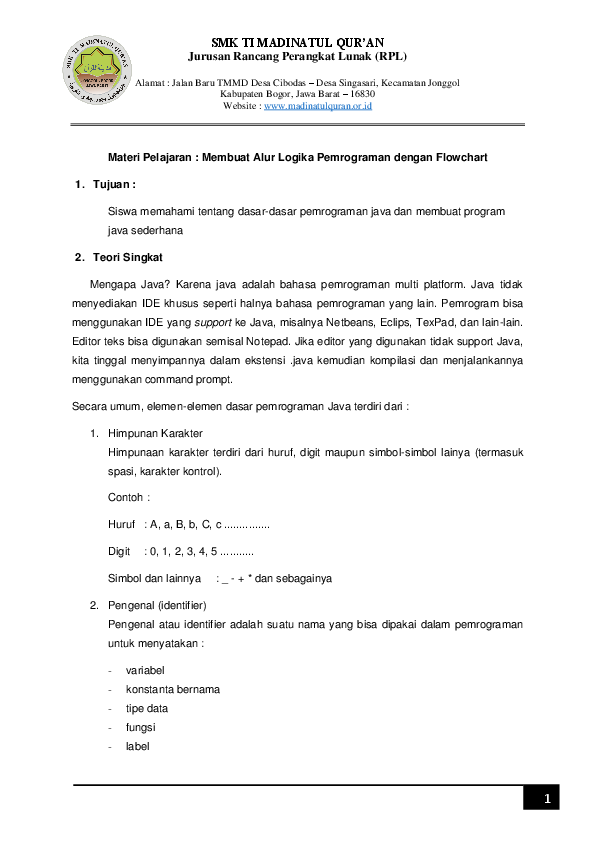 (PDF) Materi 3 - Pemrograman Java