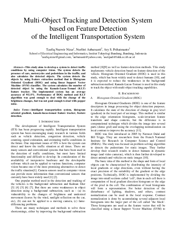 Pdf Multi Object Tracking And Detection System Based On Feature